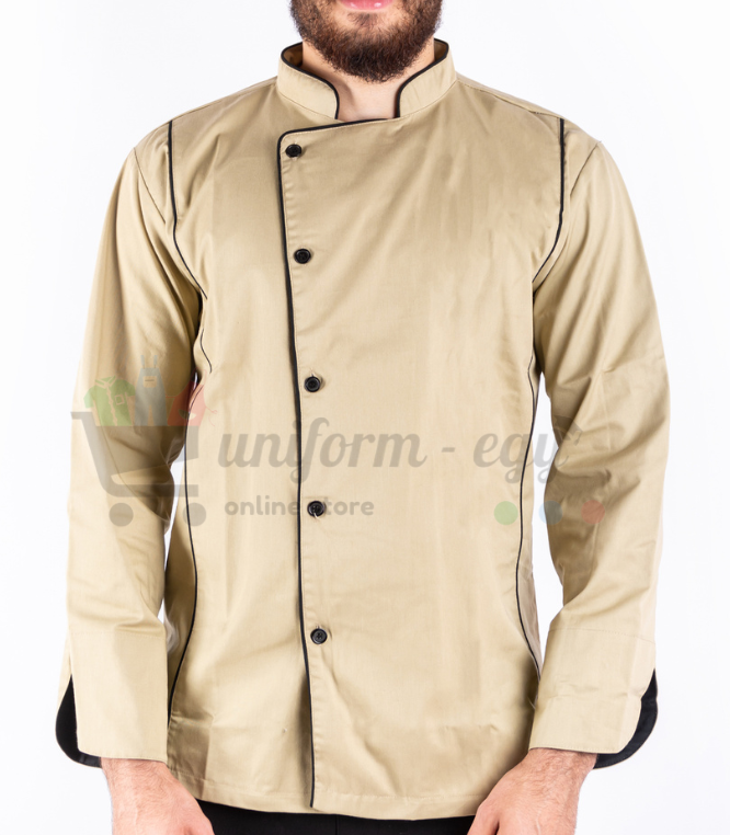 Beige chef jacket Equipped with a black line – يونيفورم ايجي