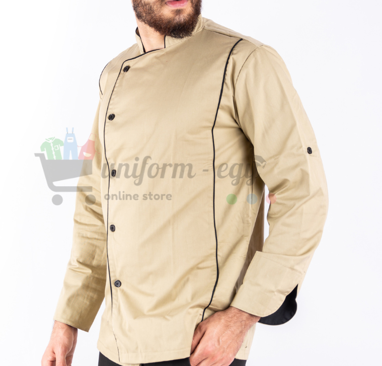 Beige chef jacket Equipped with a black line – يونيفورم ايجي