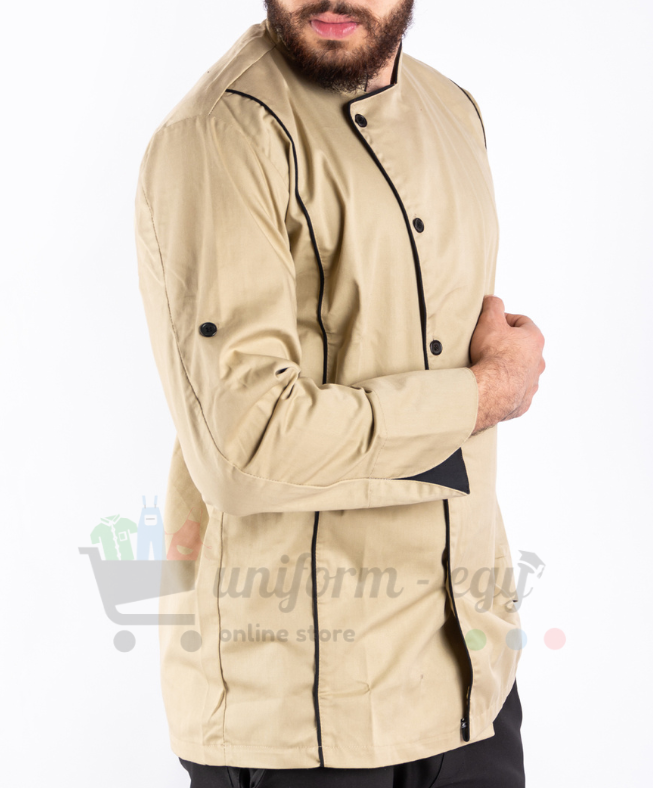 Beige chef jacket Equipped with a black line – يونيفورم ايجي